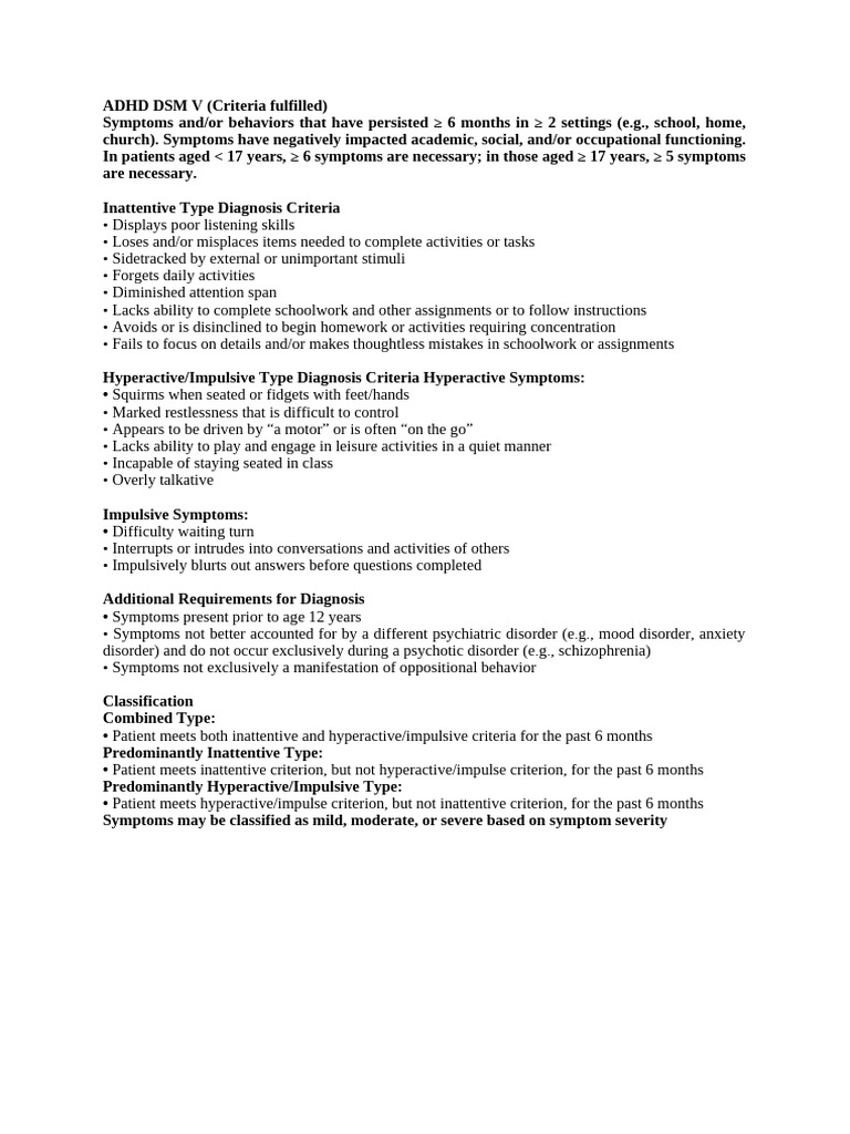 ADHD DSM V Diagnosis Criteria Explained | PDF
