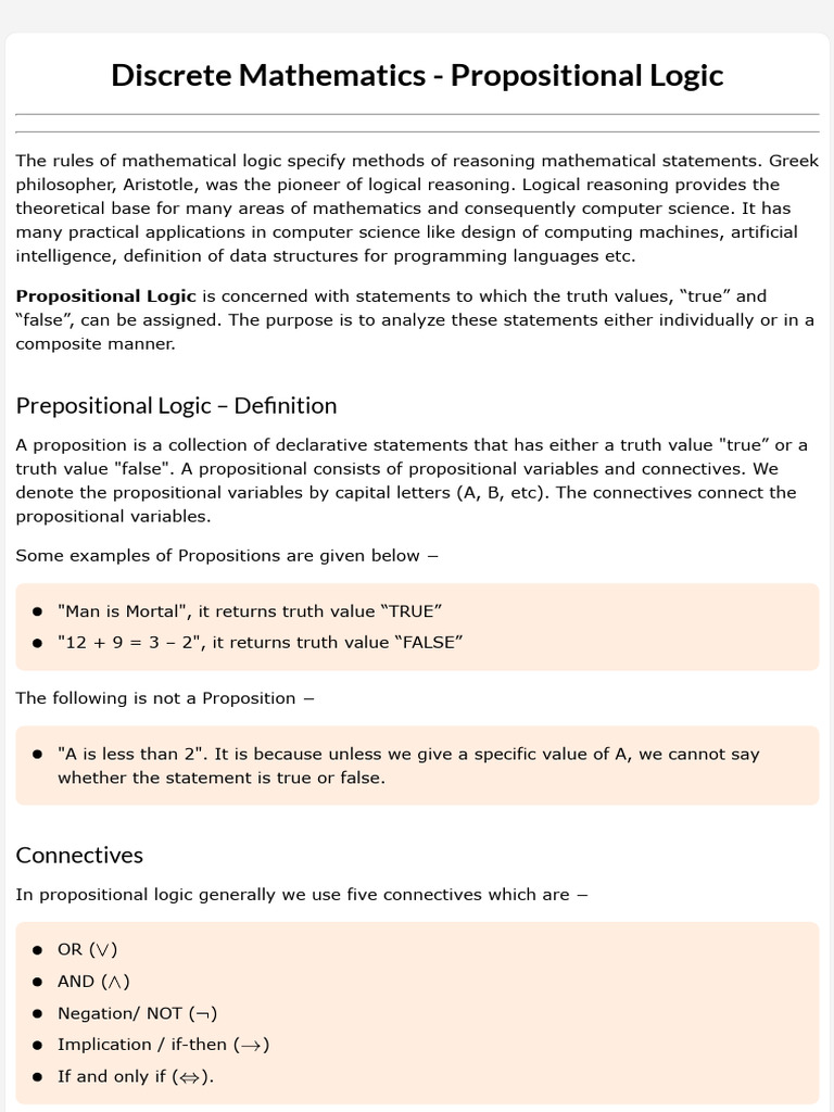 Discrete Mathematics Propositional Logic Rules Of Inference Predicate Logic Pdf Logic