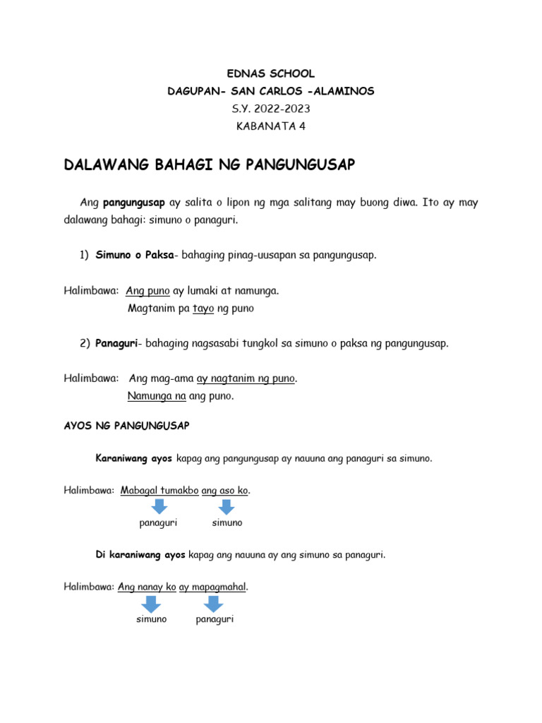 Ayos NG Pangungusap | PDF