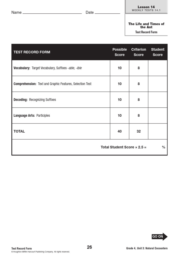 Journeys Weekly Tests Level 4 Lesson14 | PDF | Vocabulary | Ant
