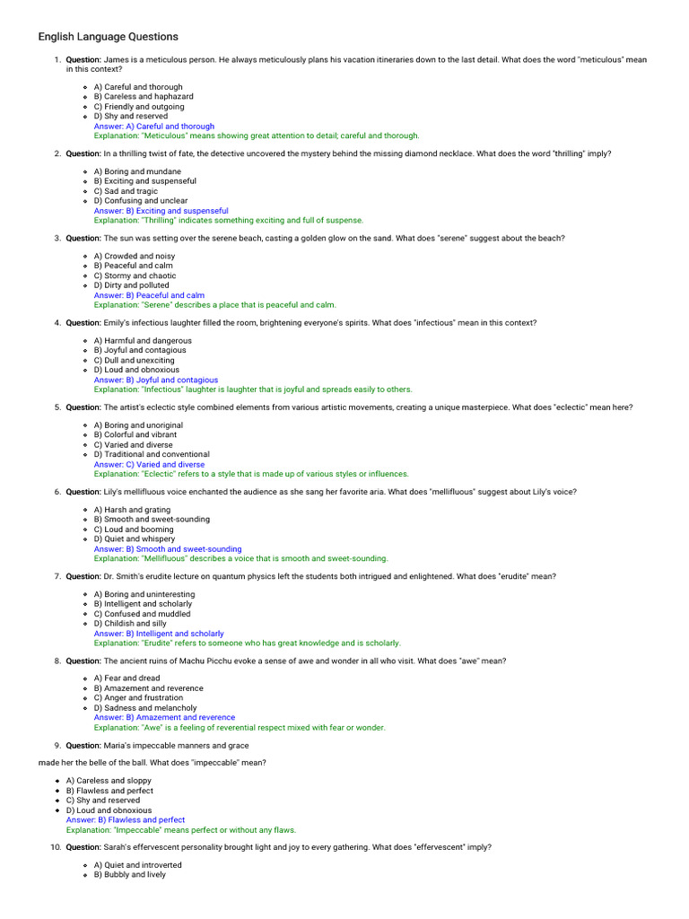 English Language Test Question | PDF