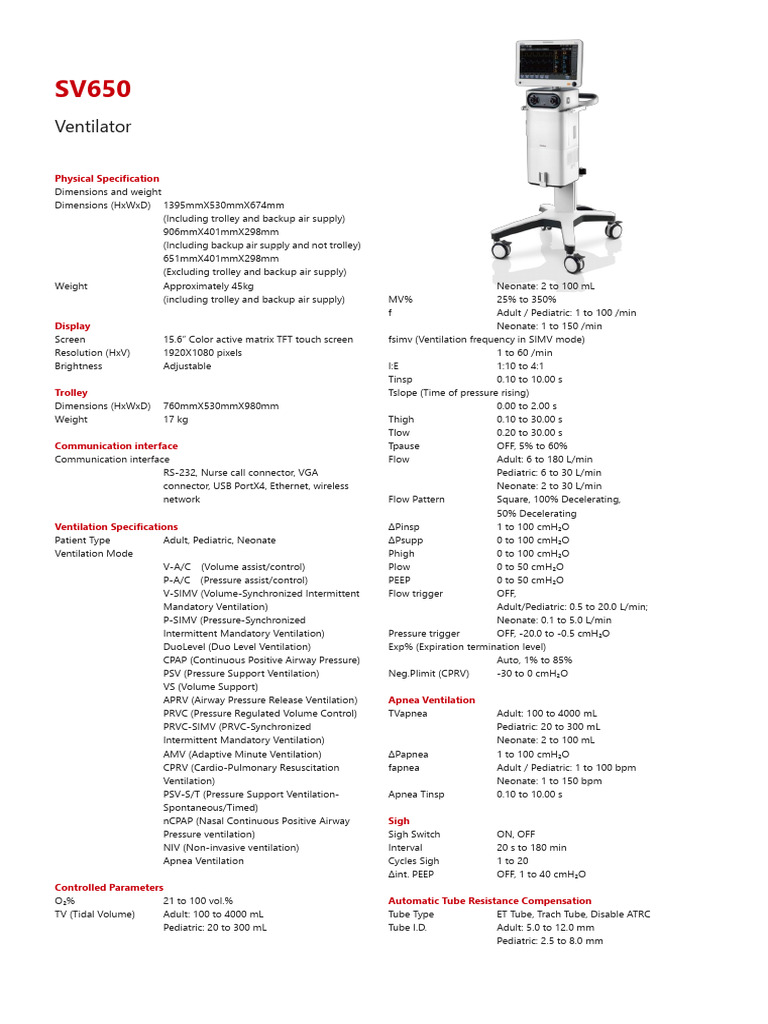 SV650 Datasheet ENG 20241112 | PDF | Pulmonology | Respiratory System