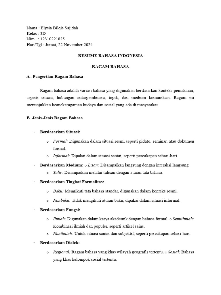 Ragam Bahasa | PDF