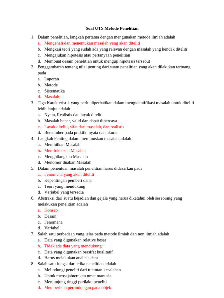 Soal UTS Metode Penelitian | PDF