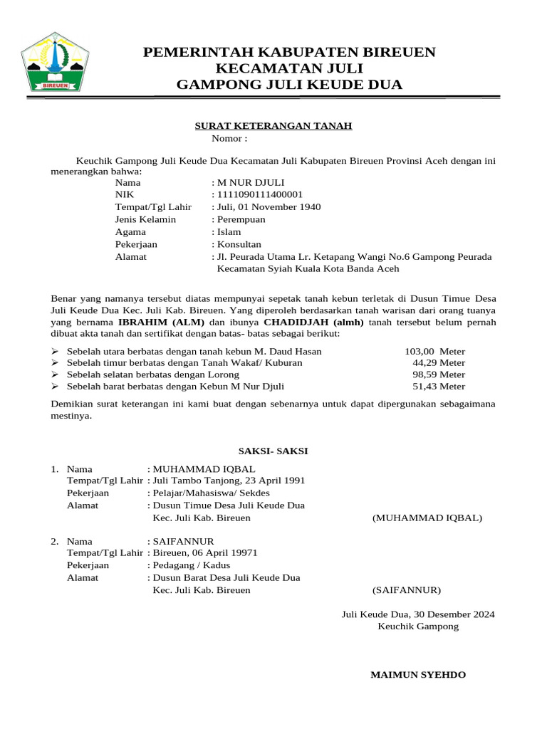 Surat Keterangan Tanah | PDF