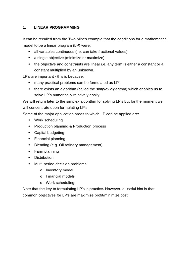 LINEAR PROGRAMMING 1 | PDF | Linear Programming | Loss Function