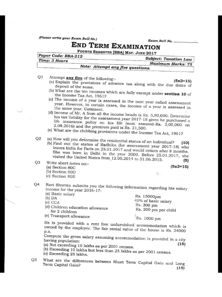 Tax Law Past Year Paper 4 2010-17 | PDF