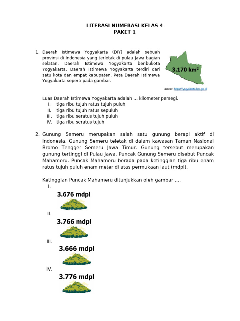 MTK Kelas 4 Tahun 2025 P1 SOAL Ok | PDF