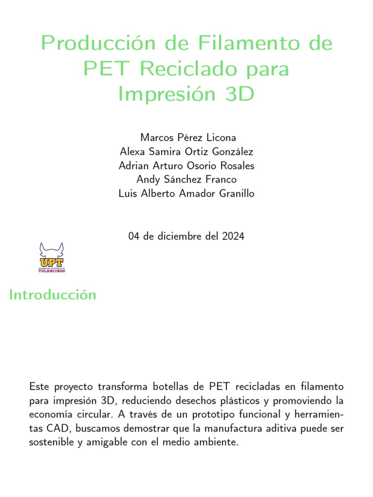 Filamento PET Reciclado para 3D | PDF | Reciclaje | El plastico