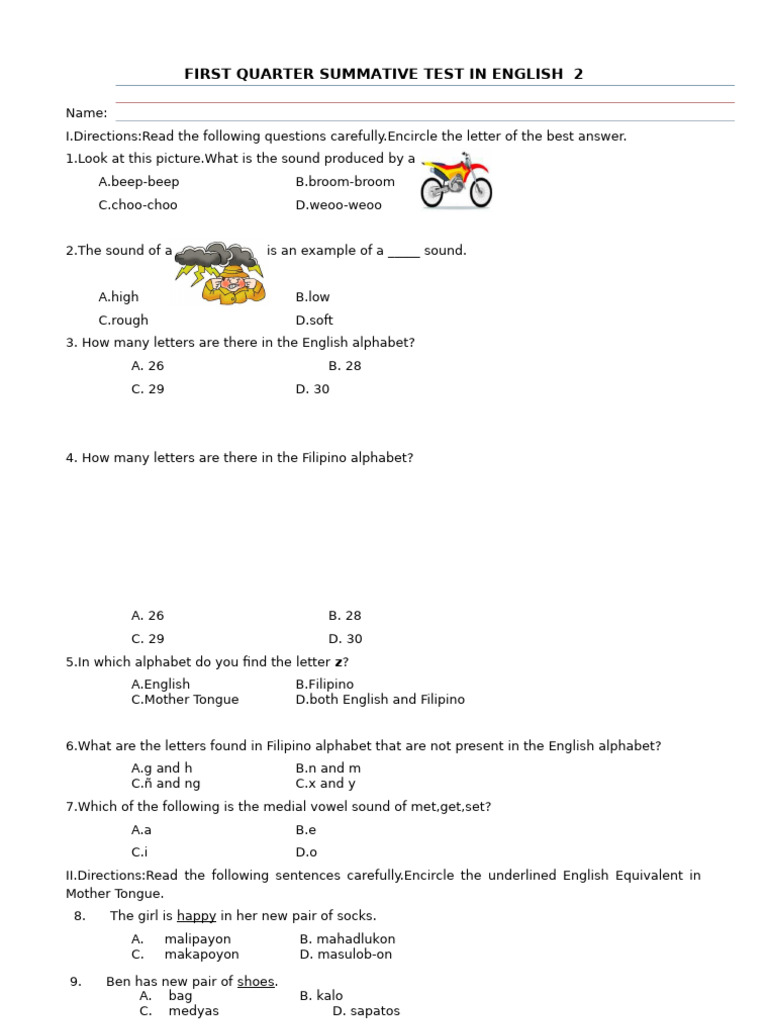 First Quarter Summative Test in English 2 | PDF | English Language ...