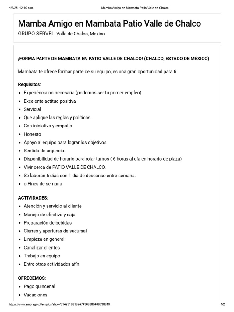 Mamba Amigo en Mambata Patio Valle de Chalco | PDF