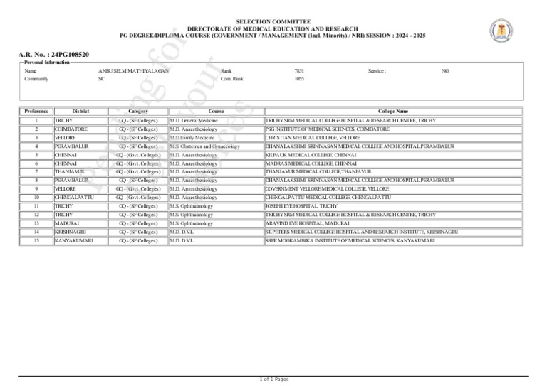 24PG108520 Choice List | PDF | Doctor Of Medicine | Clinical Medicine