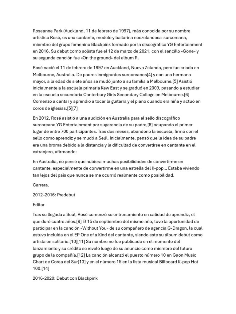 Biografía e Información de Rosé? | PDF | Grabación de sonido | Música pop