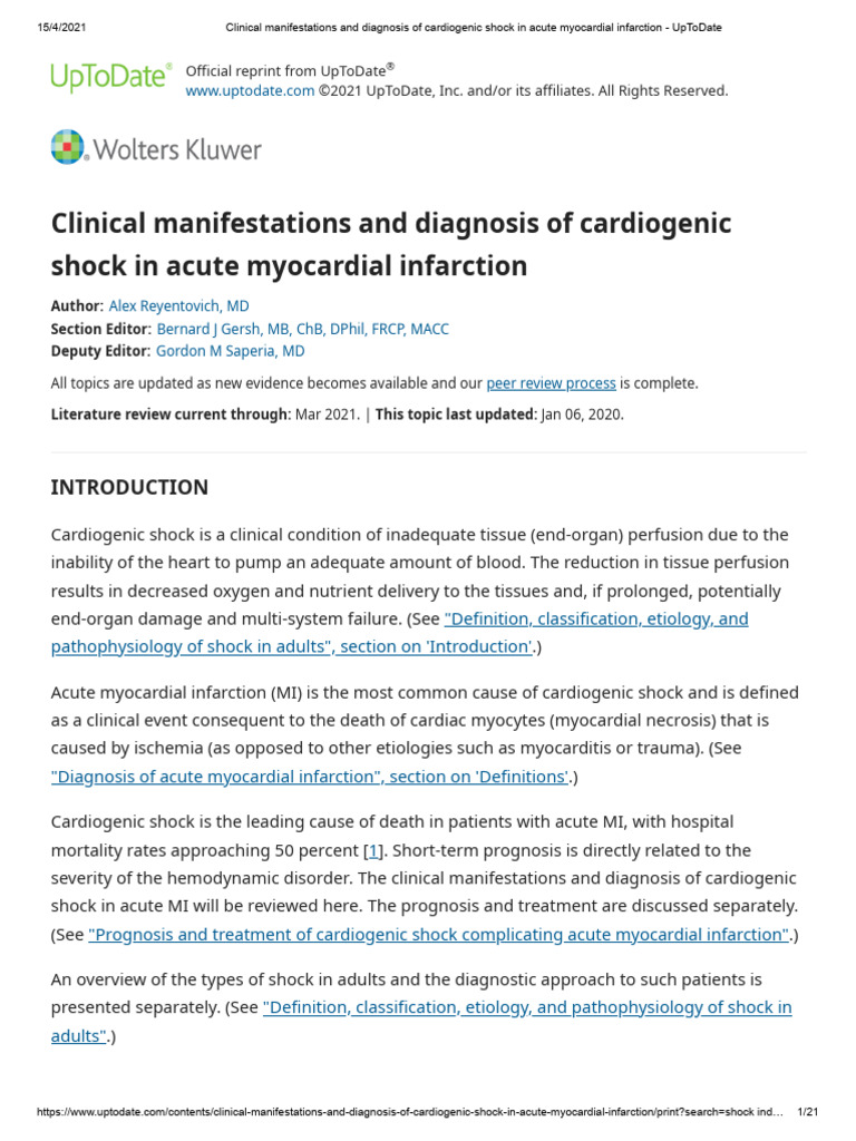 Clinical Manifestations and Diagnosis of Cardiogenic Shock in Acute ...