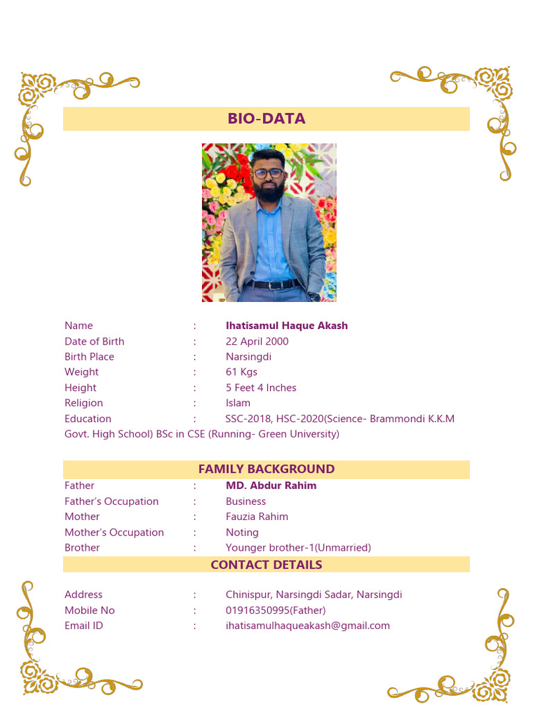 Matrimonial Biodata Format 20 | PDF