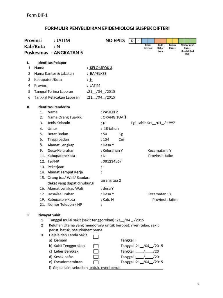 Form DIF-1 - Pasien 2 Kelompok 3 | PDF