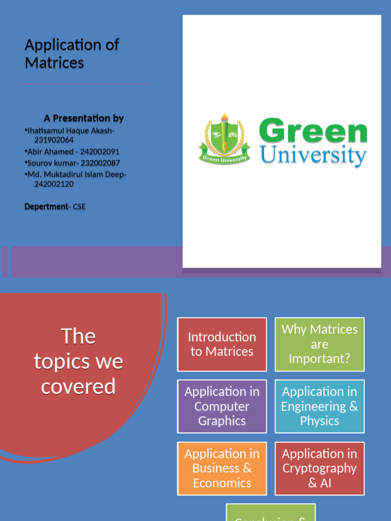 Application of Matrices | PDF | Matrix (Mathematics) | Artificial ...