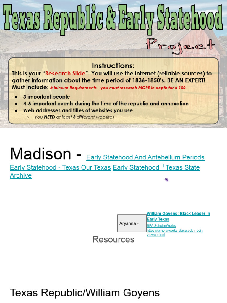 MADISON OLIVER ARYANNA MARTINEZ - Texas Republic & Early Statehood ...