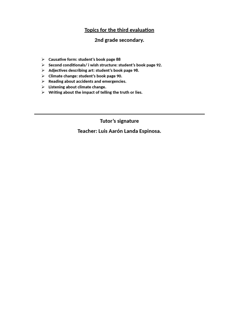 3rd Evaluation 2nd Grade | PDF