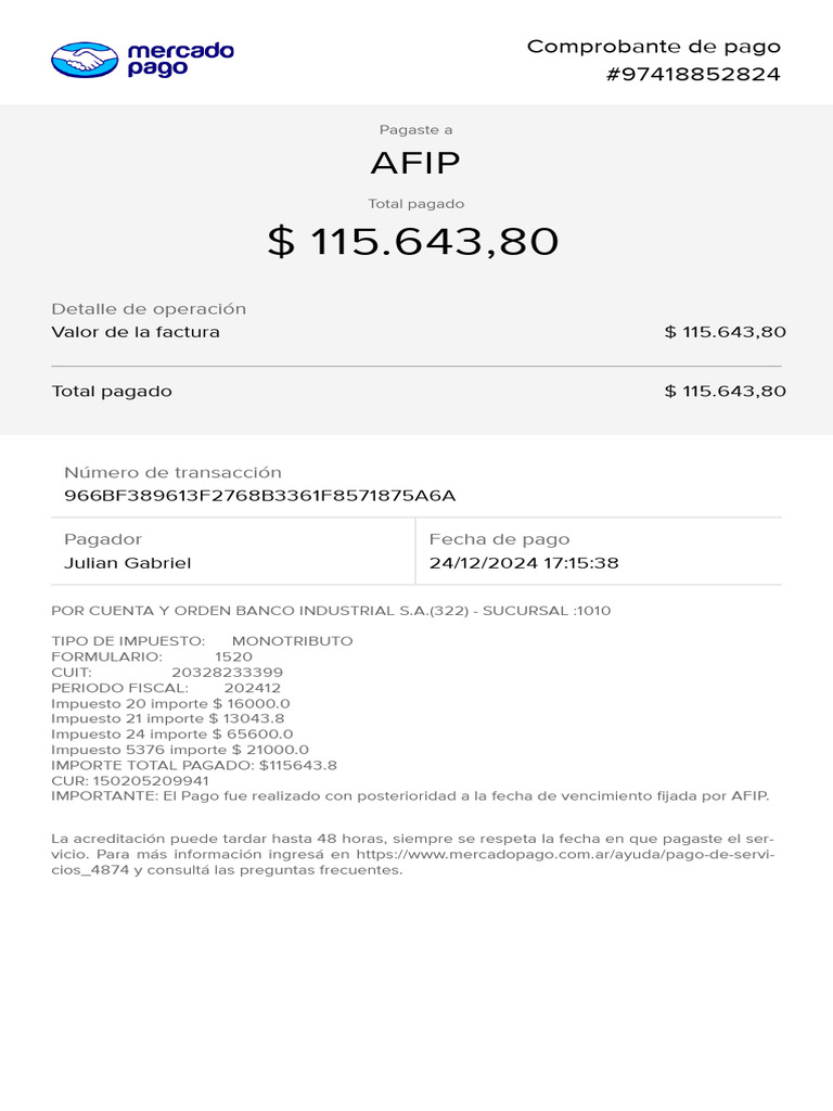 Comprobante Afip 1224 | PDF
