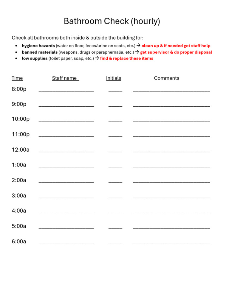 Bathroom Check | PDF