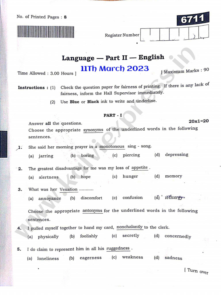 11Th Public Exam Original Question Paper March-2023 Kalviexpress | PDF
