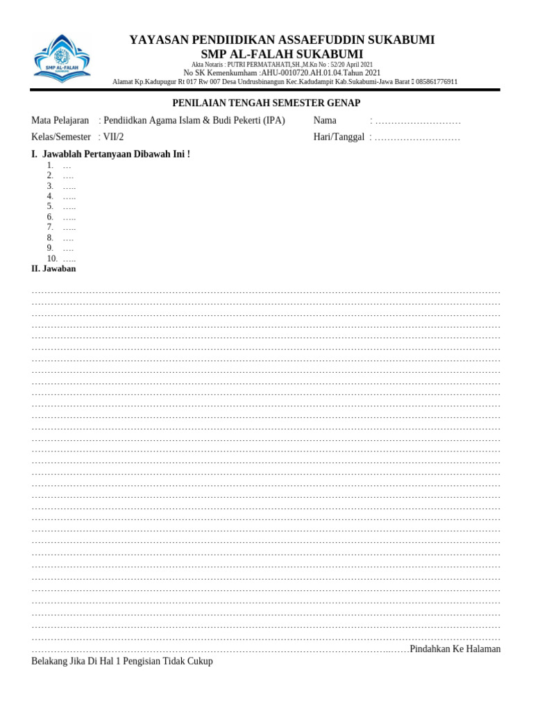 Format Soal PTS | PDF