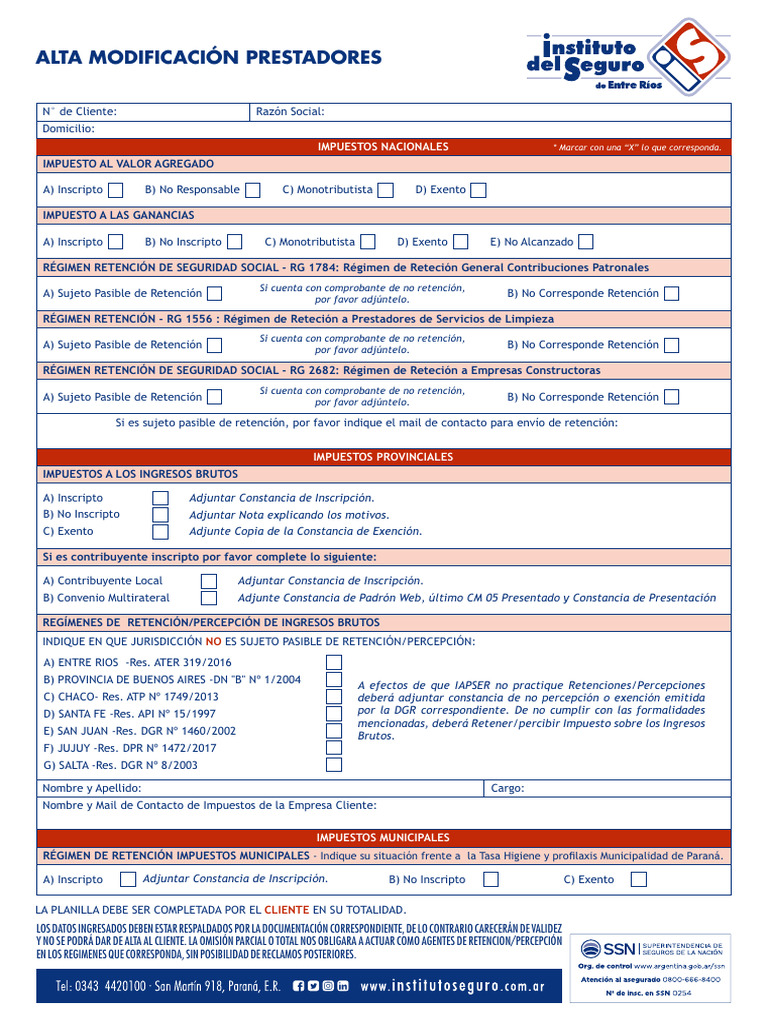 IAPSER - Formulario - Alta Modificación Prestadores.cdr | PDF