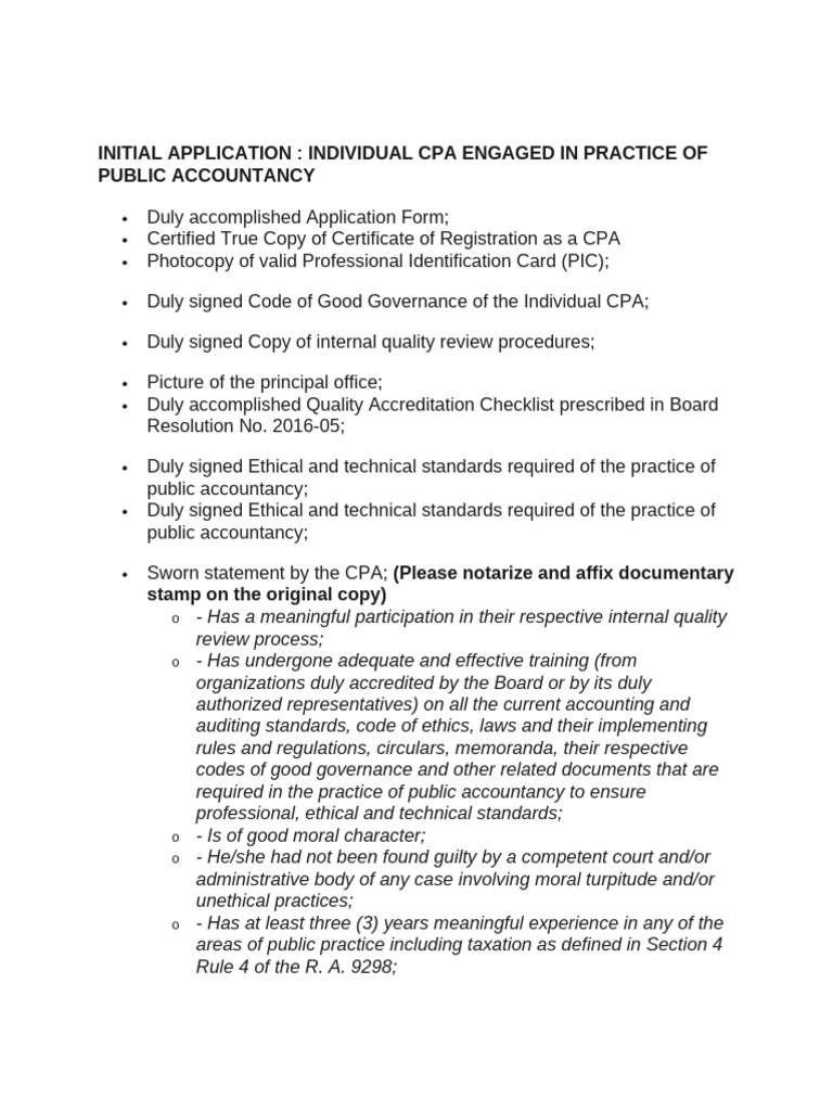 INITIAL APPLICATION | PDF | Certified Public Accountant | Accounting