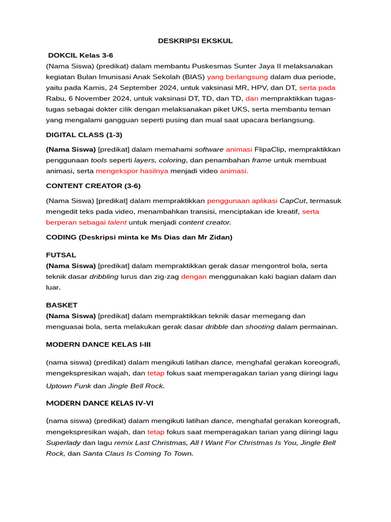 Deskripsi Ekskul AAS 2024-2025 | PDF