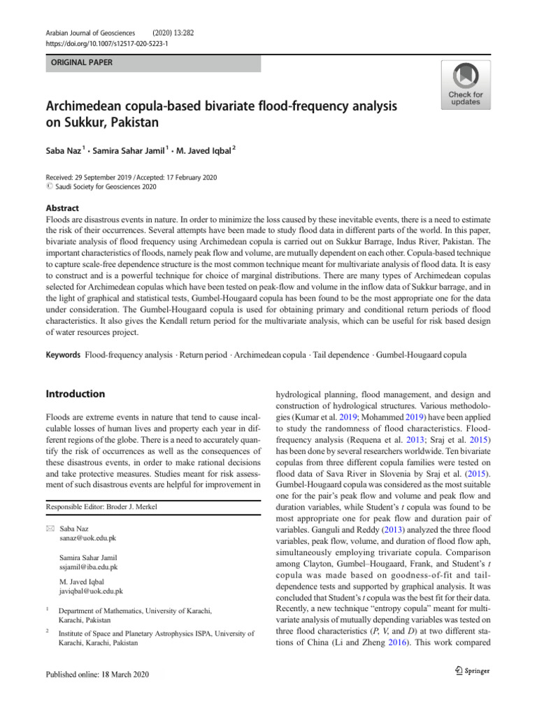 2.archimedean Copula-Based Bivariate Flood-Frequency Analysis On Sukkur Pakistan | PDF ...