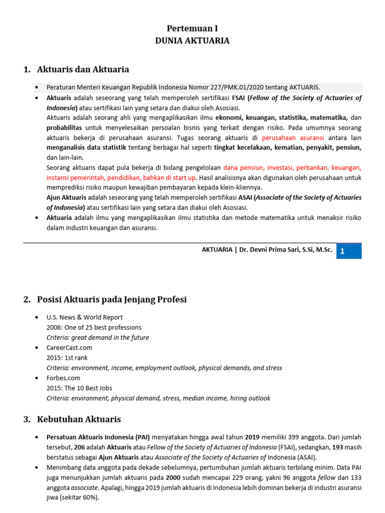 Profesi Aktuaris: Peran dan Gaji di Indonesia | PDF