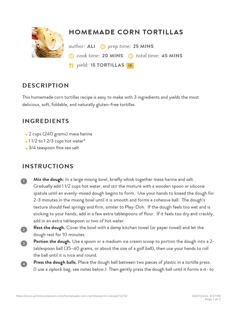 Easy Homemade Corn Tortillas Recipe | PDF | Dough | Spoon