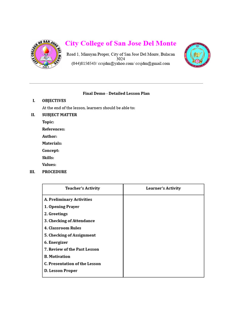 Final Demo - Detailed Lesson-Plan | PDF
