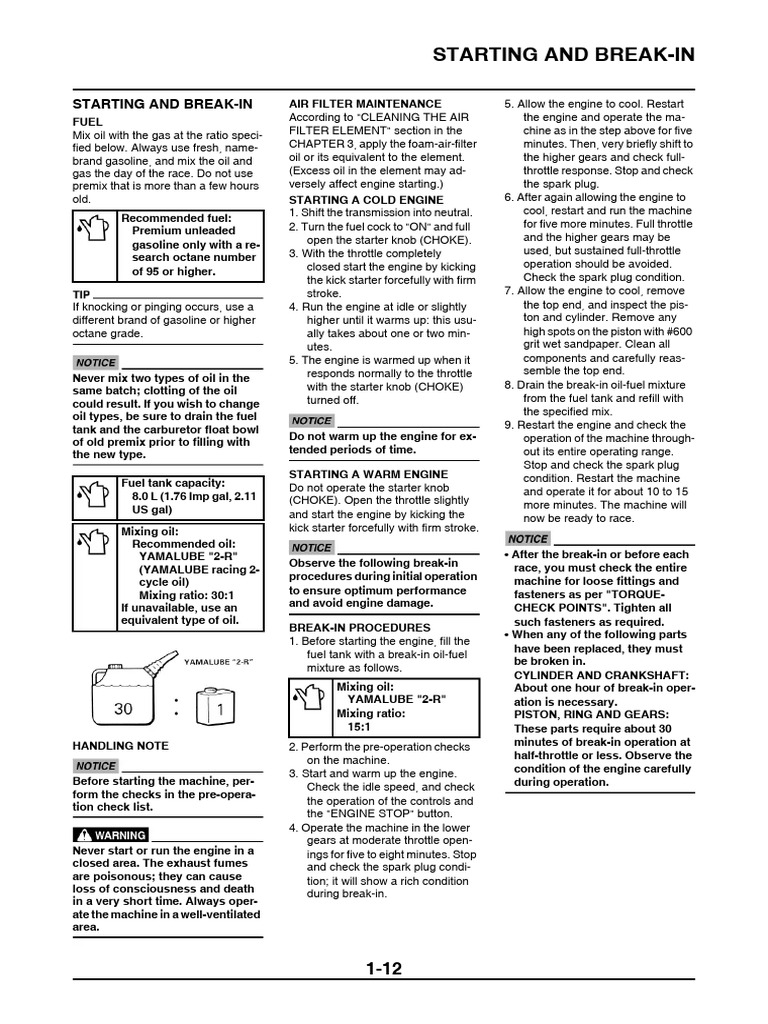 Starting and Break-In Procedures Guide | PDF | Gasoline | Engines