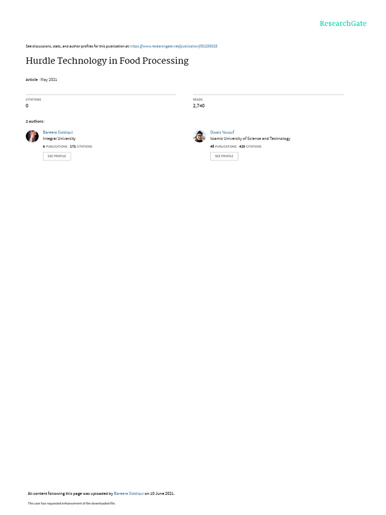 Hurdle Technology in Food Processing | PDF | Food Preservation ...