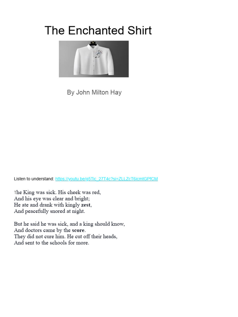 The Enchanted Shirt Class 8 | PDF | Poetry