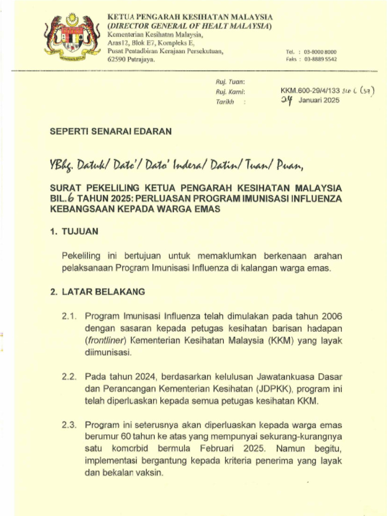 Surat Pekeliling Ketua Pengarah Kesihatan Malaysia Bil. 6 Tahun2025 ...