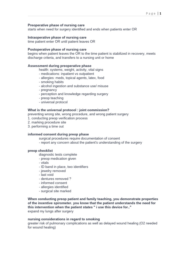 Preoperative Phase of Nursing Care | PDF | Perioperative | Surgery
