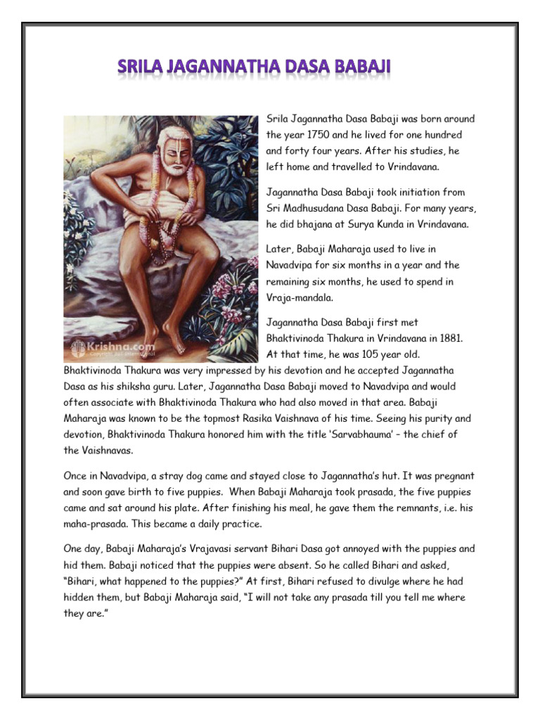 Information Sheet - Srila Jagannatha Dasa Babaji - 7-9 Years, 10-14 Years | PDF | Krishna | Hinduism