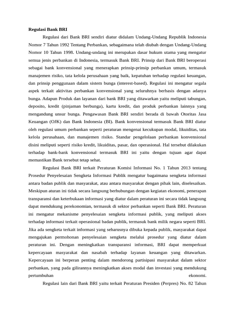 Regulasi Perbankan Bank BRI | PDF