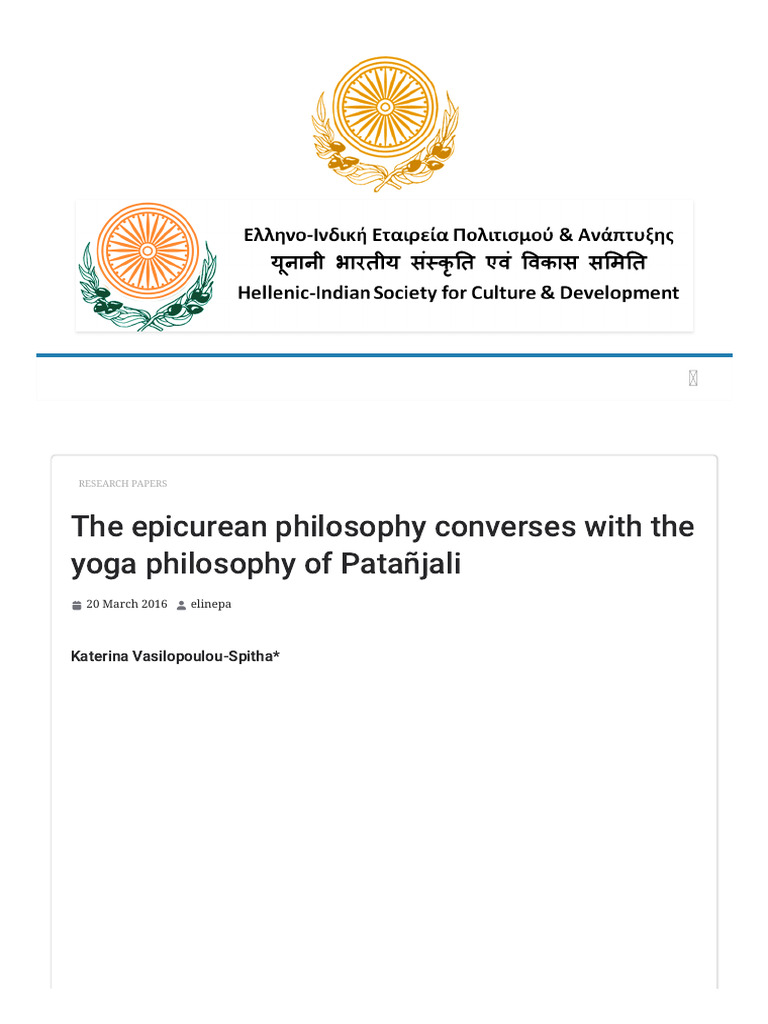 The Epicurean Philosophy Converses With the Yoga Philosophy of ...