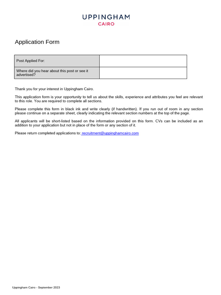 Uppingham Cairo Application Form | PDF | Background Check | Justice