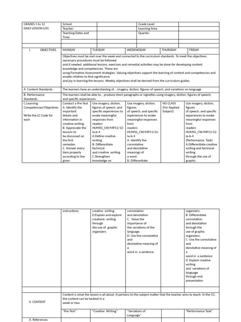 Creative Writing Lesson Plan | PDF | Learning | Curriculum