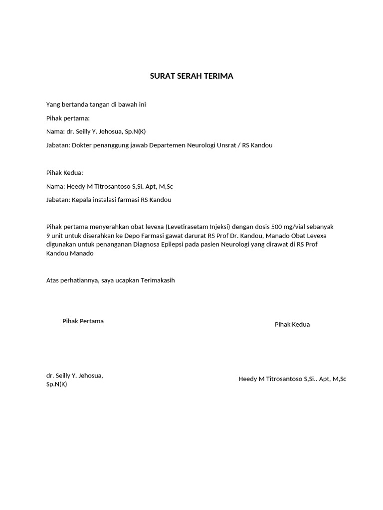 Serah Terima Levexa Injeksi 500 mg | PDF