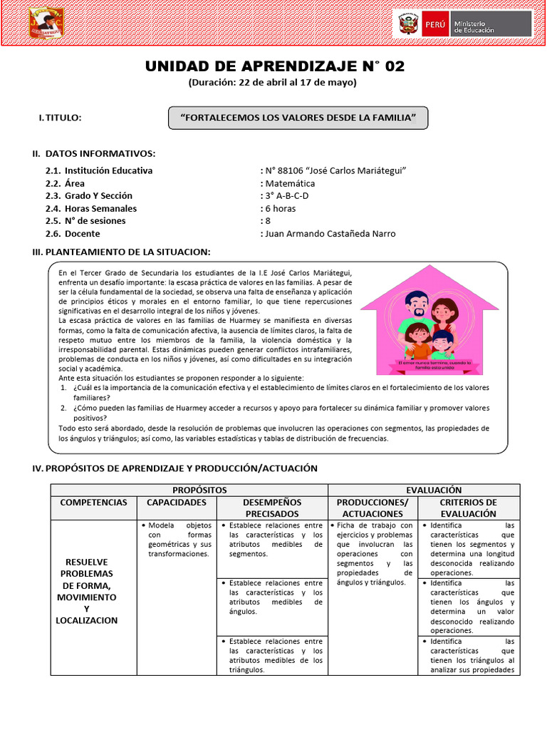 UNIDAD DE APRENDIZAJE N 02-3RO-JCM | PDF | Datos | Aprendizaje
