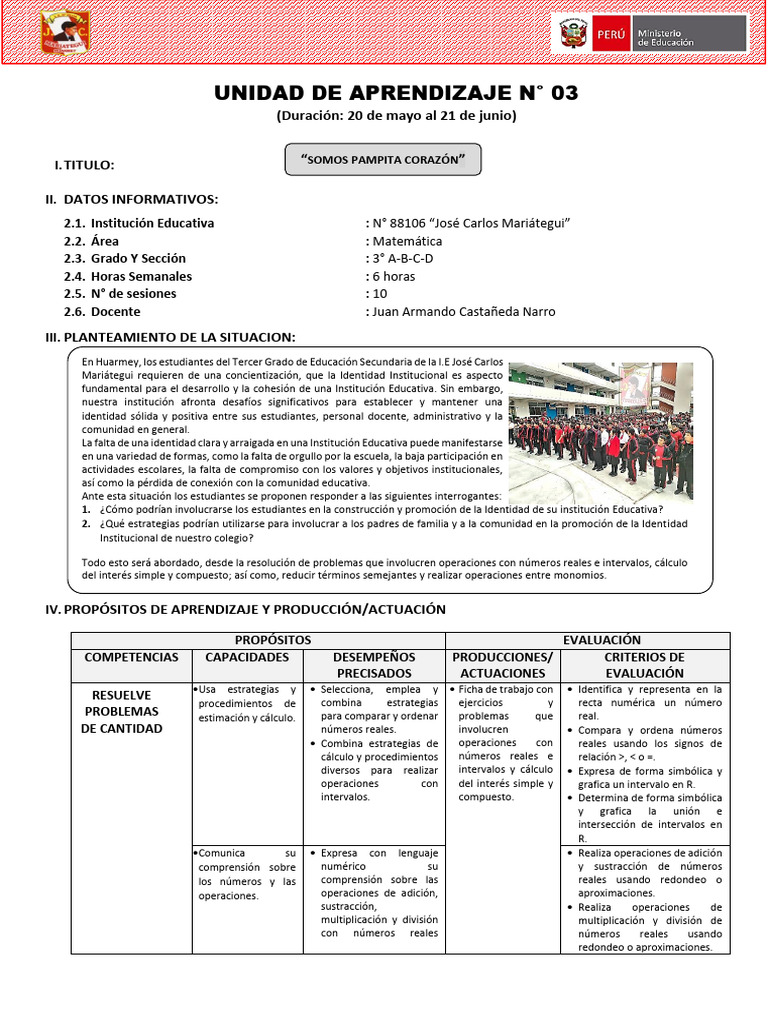 Unidad de Aprendizaje N 03-3ro-Jcm | PDF | Aprendizaje | Cognición
