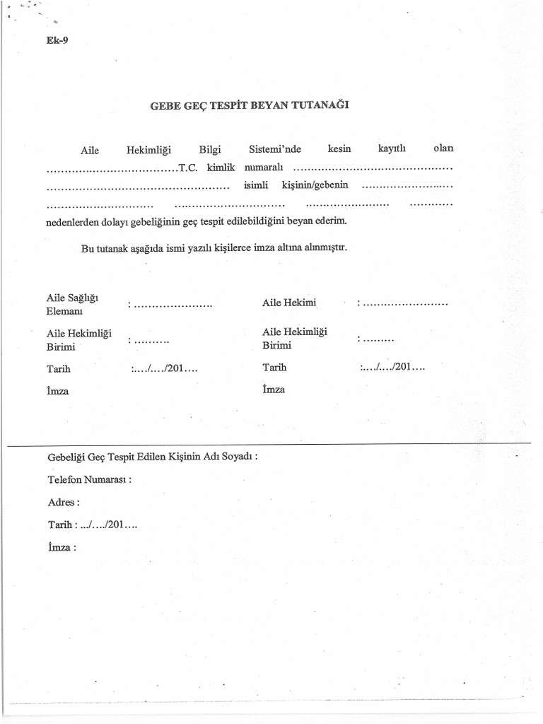 Ek-9 Gebe Geç Tespit Tutanağı | PDF