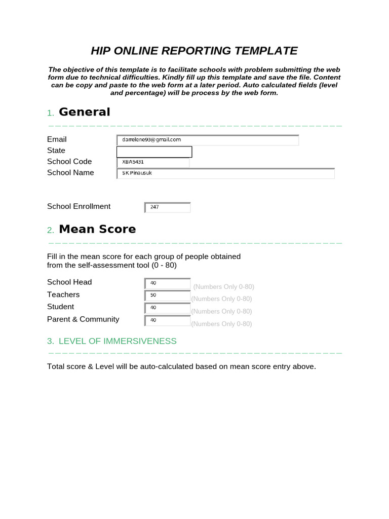 HIP Online Reporting Template | PDF