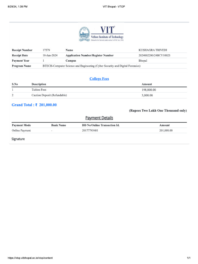 Tution Fee Recipt | PDF